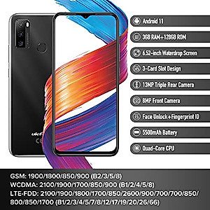 Ulefone Note 10P 4G Unlocked Cell Phones, 6.52" HD+ Waterdrop Screen, 3GB + 128GB, Android 11, 128GB Expanded, 13MP Triple Rear Camera, 5500mAh Battery, Face Finger Reader Unlocked Smartphones - Black