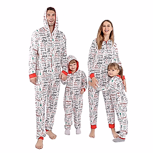 ANGELGGH Family Matching Christmas Onesie Pajamas, Vacation Cute Printed One Piece Pajamas, Xmas Hooded Holiday Sleepwear (Men, XL, White-snowman)