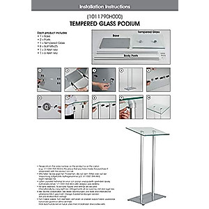 M&T Displays Tempered Clear Glass Podium Black Aluminum Body and Base 43.9 Inch Height Floor Standing Lectern Pulpit Desk
