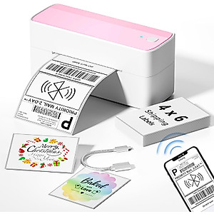 Bluetooth Wireless Thermal Shipping Label-Printer - 4x6 Label Printer for Shipping Packages & Small Business, Pink Label Printers Support with iPad iPhone and Android, Work for Amazon Etsy USPS UPS