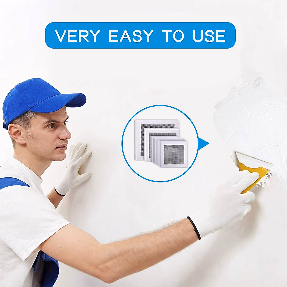 WDSHCR Drywall Repair Kit 12 Pieces Aluminum Wall Repair Patch Kit, 4/6/8 inch Fiber Mesh Over Galvanized Plate, Dry Wall Hole Repair Patch Metal Patch with Extended Self-Adhesive Mesh (12 Pcs)