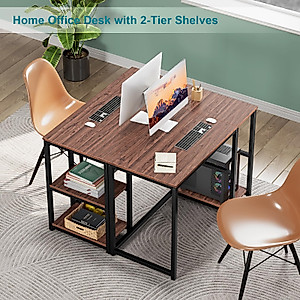 SINPAID Computer Desk 40 inch with 2 Shelves, Sturdy Home Office Desk with Large Storage Space, Modern Gaming Desk, Study Writing Laptop Desk(Brown,40 inch)