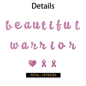 Beautiful Warrior Banner, Breast Cancer Awareness Party Decoration, Cancer Free Party Garland, Breast Cancer Pink Ribbon Sign Survivor Party Decoration Supplies - Pink Glitter