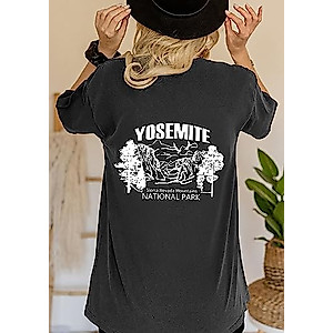 CSDAJIO Women's Letter Print Mushroom Shirt Oversized Graphic Tee Crewneck Short Sleeve T Shirt Back Yosemi Grey X-Large