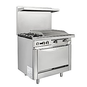 HOCCOT 36” Gas Range Stove with 2 Burners and 24” Griddle Cooktop, Freestanding Commercial Natural Gas Restaurant Range Stainless Steel w/Standard Oven & Cast Iron Grate, 135,000 BTU Total