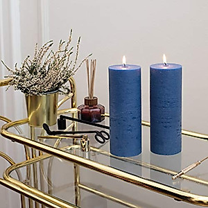CANDWAX 3x8 Pillar Candle Set of 2 - Decorative Rustic Candles Unscented and No Drip Candles - Ideal as Wedding Candles or Large Candles for Home Interior - Dark Blue Candles