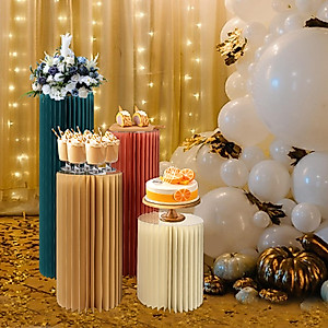 Foldable Paper Columns Display Pedestals Stands for Wedding Engagement Birthday Party Decoration Four Packs White Champagne Light Pink Blue