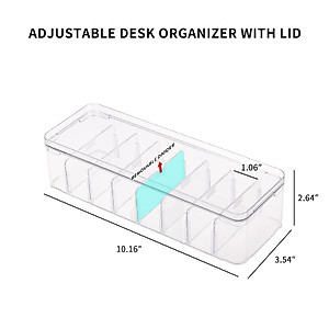 Yesesion Clear Plastic Cable Organizer Box with Adjustment Compartments, Desk Accessories Storage Case with Lid and 10 Wire Ties for Drawer, Office, Art Supply, Electronic Management