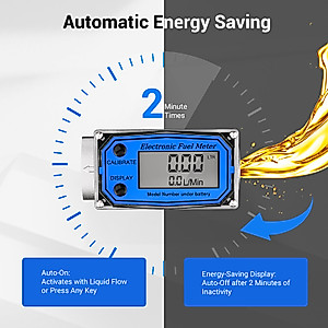 1 Inch Fuel Flow Meter with 3/4 in Adapters, Digital Turbine Flow Meter 2.5-31 GPM Inline NPT Thread Diesel Flow Meter LCD Display Water Flow Meter for Kerosene, Gas Oil, Gasoline, and Other Liquids
