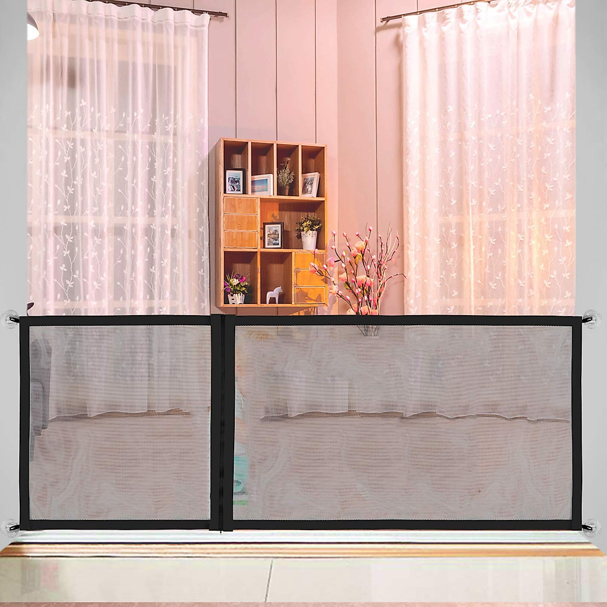 Dog Magic Gate, Mesh Pet Gates for Dogs，Adjustable Zip Design Portable Folding Safety Gate，70.9"/43.3"/27.6" Easy Install Anywhere