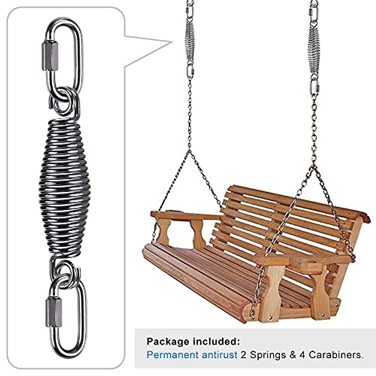 SELEWARE Heavy Duty Swing Springs for Hammock Chair, Porch Swing, Hammock Stands Mount, Innovative Conical Shape & Double Closed Ring Design Up to 400 lbs, w/Locking Carabiners(2 Pack)