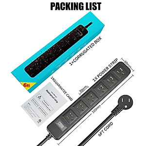 Outdoor Power Strip Weatherproof 6 Wide Outlets with Switch, Waterproof Surge Protector, 6ft Extension Cord, Wall Mountable Perfect for Patio Garden Kitchen Bathroom Babyroom TV