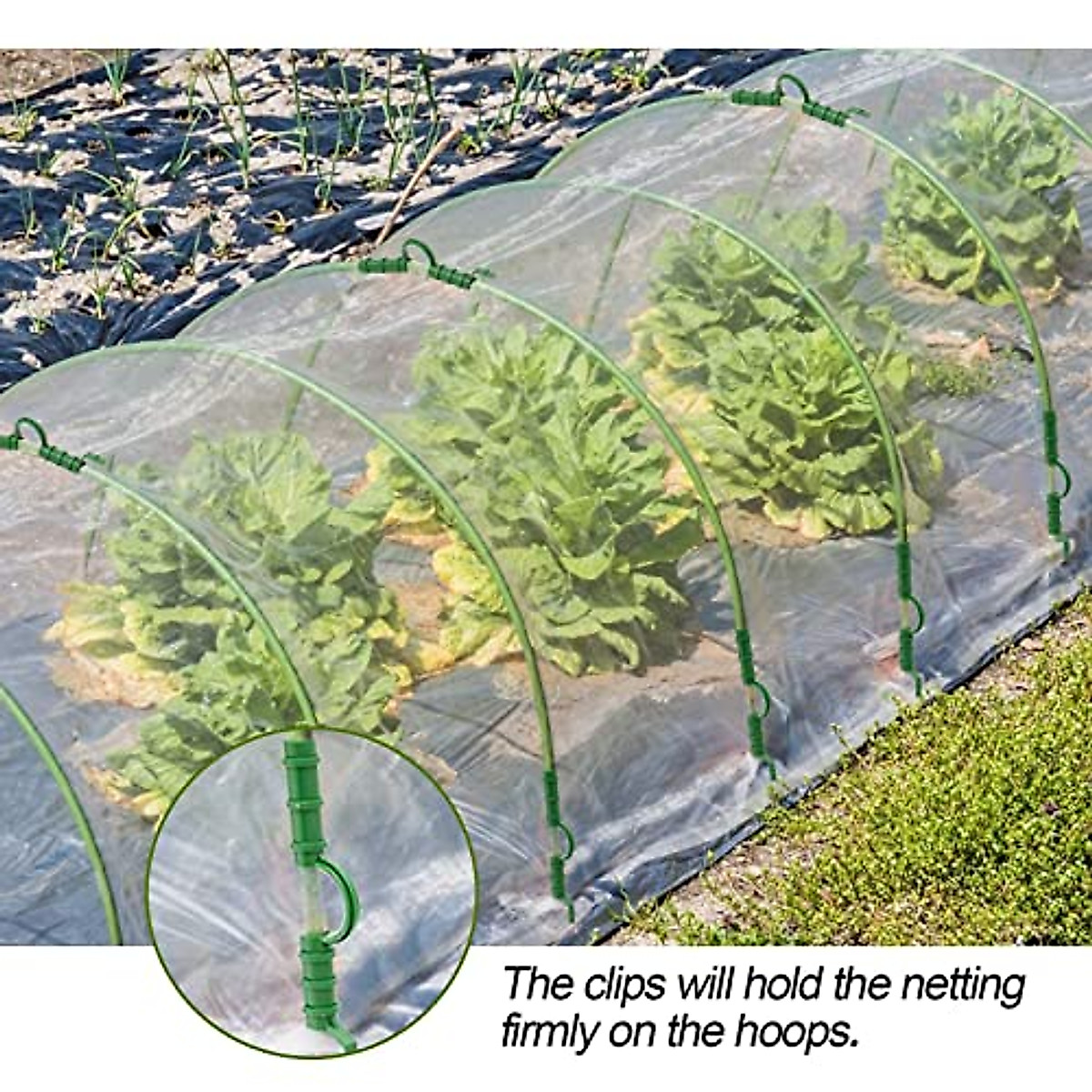 Greenhouse Hoop Kit, 8pcs 20"x 16.7" Garden Hoops for Raised Beds, 6.6ft x 13ft Plant Cover Netting with Clamps Clips, Rust Free Steel Grow Tunnel Support Frame for Outdoor Farm Low Growing Plant