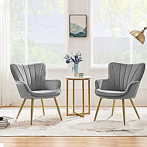 Yaheetech Velvet Accent Chair, Modern Vanity Chair Armchair with Wing Side and Metal Legs, Cozy and Soft Padded and High Back for Living Room/Home Office/Makeup/Bedroom, Light Gray