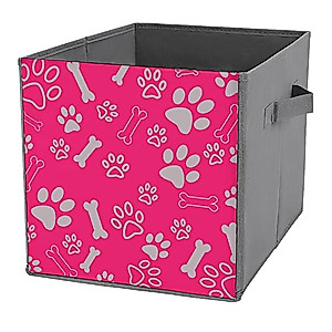 Dog Paws and Bone Pattern Large Cubes Storage Bins Collapsible Canvas Storage Box Closet Organizers for Shelves