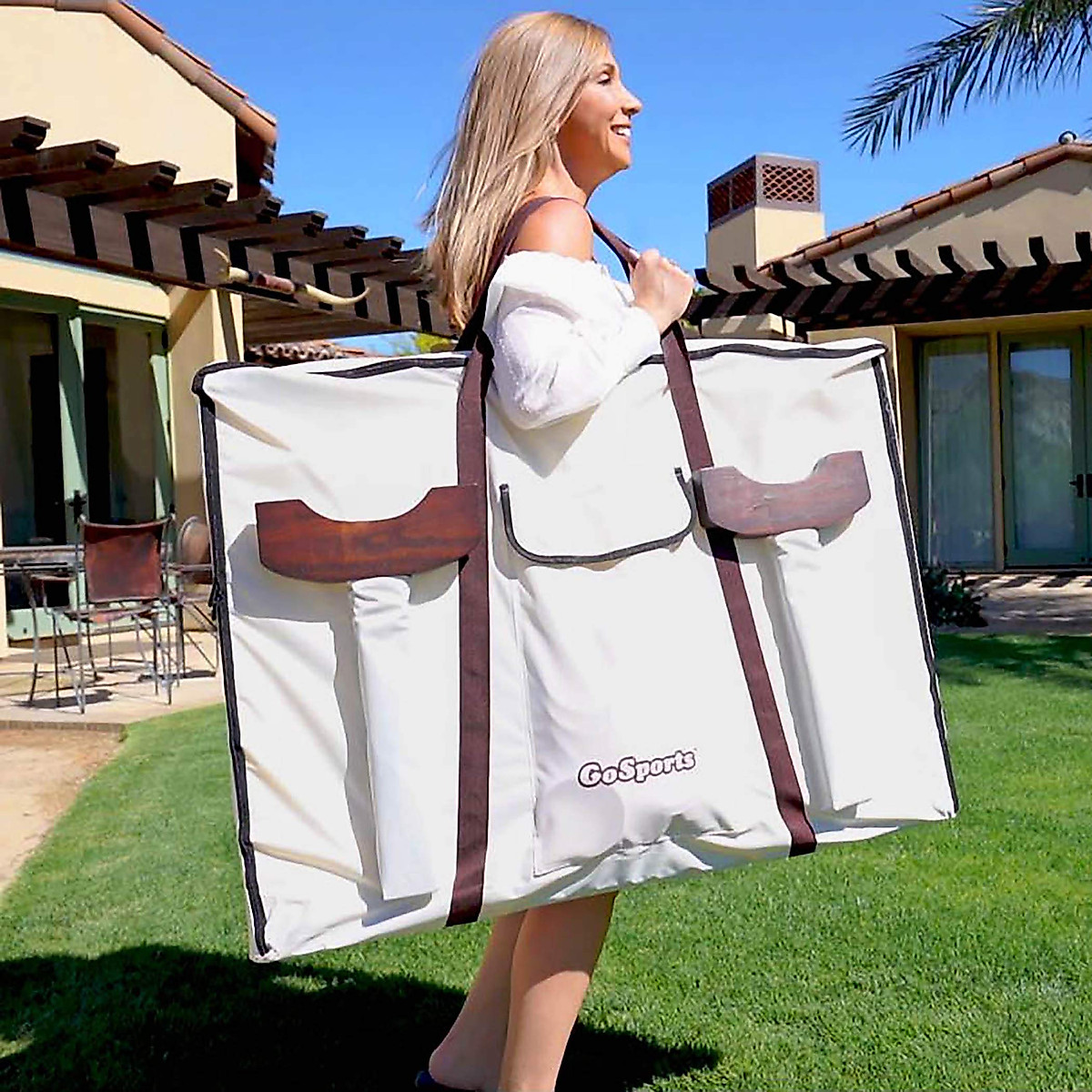 GoSports 3 Foot Width Giant Wooden 4 in a Row Game - Choose Between Classic White or Dark Stain - Jumbo 4 Connect Family Fun with Coins, Case and Rules