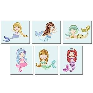 Mermaid Wall Art Prints (8 inches x 10 inches, Blue)