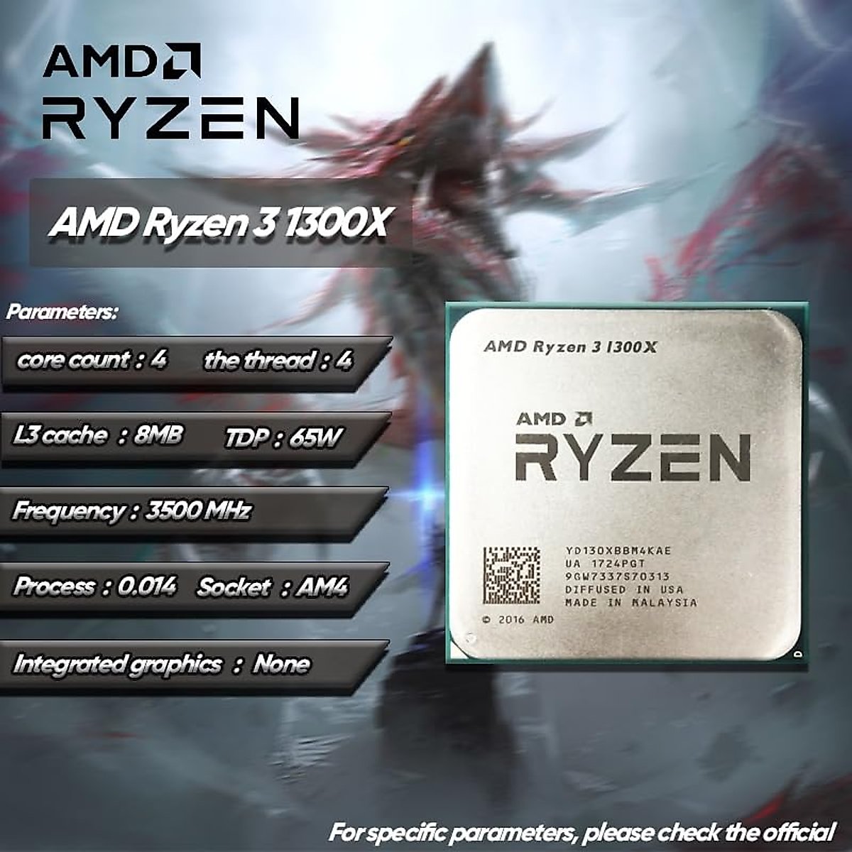 SAAKO Ryzen 3 1300X R3 1300X 3.5 GHz Gaming Zen 0.014 Quad-Core Quad-Thread CPU Processor YD130XBBM4KAE Socket AM4 Making Computers Process Data Faster