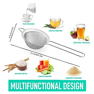Fine Mesh Strainers for Kitchen, COKUMA Stainless Steel Metal Hand Small Mini Sieve Strainer, Cocktail Strainer Tea Coffee Juice Strainer，Food Strainer with Handlle (3.35inch, Silver)