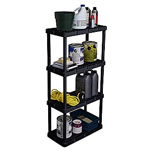 Gracious Living 4 Shelf Knect-A-Shelf Solid Light Duty Storage Unit 24 x 12 x 48 Organizer System for Home, Garage, Basement, and Laundry, Black