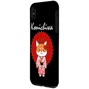 iPhone XS Max Funny Shiba Inu Uni Dog Konichiwa Kimono Flower Dress Case