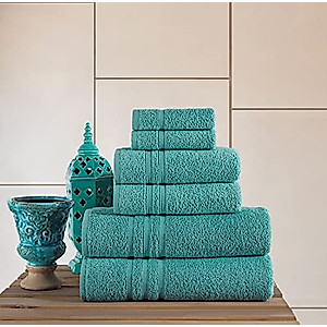 Hammam Linen 6-Piece Teal Turquoise Bath Towels Set for Bathroom Original Turkish Cotton Soft, Absorbent and Premium 2 Bath Towels, 2 Hand Towels, 2 Washcloths