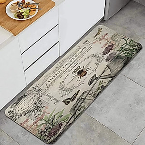JILANGCA Kitchen Rug Modern French Bee Garden Vintage Queen Floral Watering Can Chef Sink Mat Cushioned Floor Mats Doormat Anti Fatigue Kitchen Runner Rugs Bedroom Area Carpet Color 17.7''x47.2''