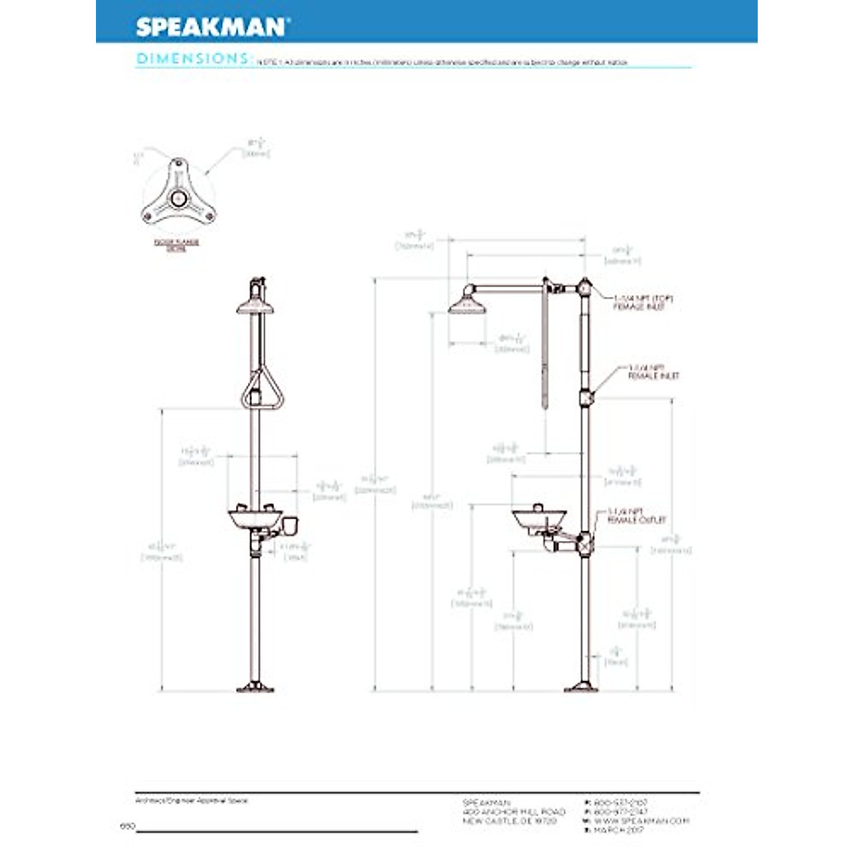 Speakman SE-690 Combination Shower with Round Eye/Face Wash Station, DuraJade Powder-Coat