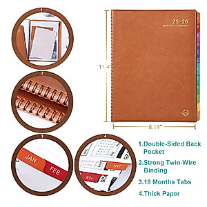 Monthly Planner 2023-2024 - 18 Monthly Planner 2023-2024 from July 2023 to December 2024, Planner 2023-2024 with Tabs, Leather Calendar Planners, Twin-Wire Binding+Inner Pocket+Contacts+Passwords