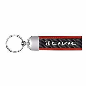 iPick Image Made for Honda Civic Real Carbon Fiber Strap with Red Leather Stitching Edge Key Chain