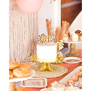 Sun One Cake Topper 1st Birthday Cake Decoration, 6.4'' x 7'' One Year Old Wooden Sun Cake Topper First Trip Around the Sun You Are My Sunshine Cake Smash Photo Booth Props B-day Bar Party Supplies