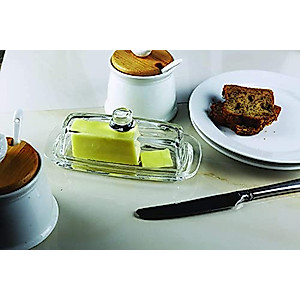 Friwer Glass Butter Butter Dish with Handled Lid, Traditional Kitchen Accessory, Crystal clear rectangular 7.7""x 3.7, Clear" Dishwasher Safe