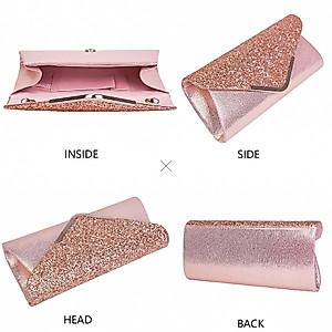 Women Evening Envelope Handbag Prom Sequin Clutch Purse Shoulder Cross Body Bag (Pink)