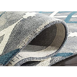 SAFAVIEH Dip Dye Collection 9' x 12' Grey/Ivory Blue DDY534J Handmade Modern Premium Wool Area Rug