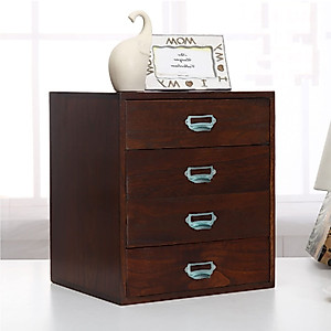 MAARKA Desktop File Cabinet - Solid Wood Storage Box - Desktop Organizer, Solid Wood Desk Storage Box, Rustic Dresser, Office/Home/School Desk Drawers Organizer Filing Cabinet