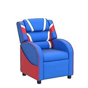 ReunionG Kids Recliner Sofa, Children Leather Armchair Couch w/Footrest, Headrest, Gaming Reclining Chair for Living Room Nursery, Birthday Xmas Gift for Boys Girls Toddlers Reading Relaxing (Blue)