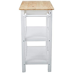 Amazon Basics Kitchen Island Cart with Storage, Solid Wood Top and Wheels, 35.4 x 18 x 36.5 inches, Natural / White