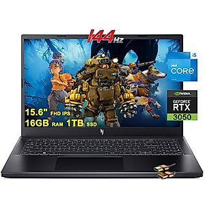 ACER Nitro 5 Gaming Laptop 15.6'' FHD IPS 144Hz Display 12th Gen Intel 12-Core i5-12500H (Beat i7-11800H) 16GB RAM 1TB SSD GeForce RTX 3050 4GB USB-C Win11 + HDMI Cable, Black