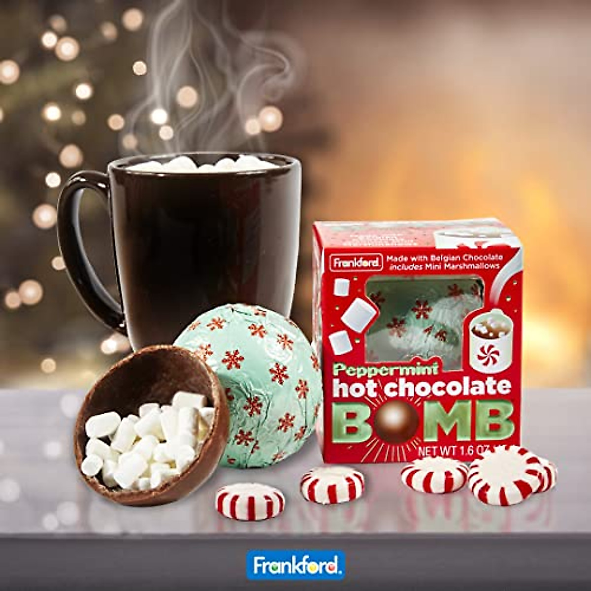Hot Chocolate BOMB 4 Pack, Flavors include (1) Original Flavor Melting Ball, (1) Salted Caramel, (1) Double Chocolate, & (1) Peppermint Hot Cocoa Easter Basket Stuffer Gift By Frankford Candy