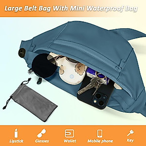 Yamdeg Small Crossbody Fanny Pack With 3 Zippers, 3 Pockets Fanny Pack For Women Gifts, Anti Theft Waist Bag For Travel With Mini Waterproof Bag, Slim Belt Bag For Sports Running, Bum Bag Lake Blue