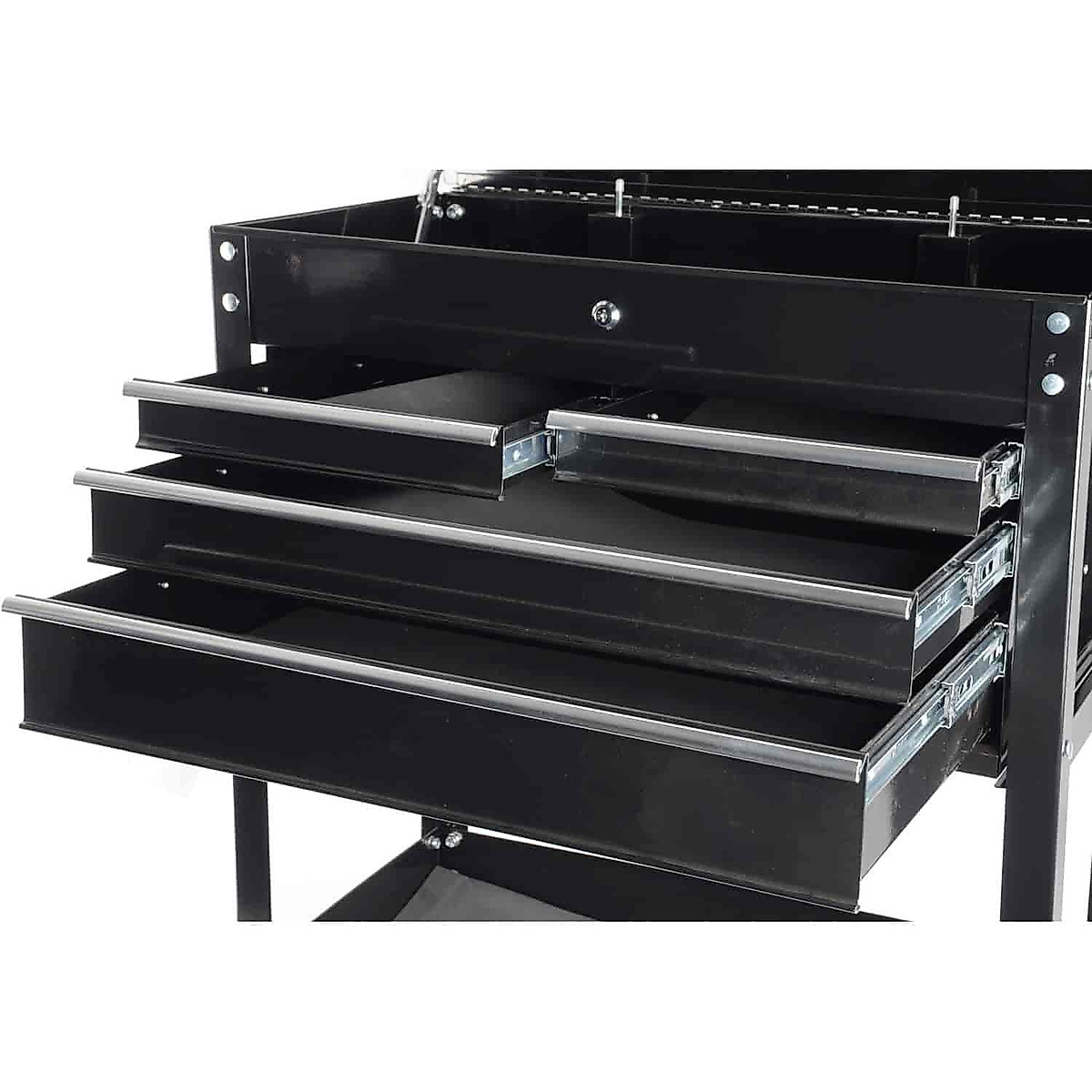JEGS Rolling Tool Box Cart with Drawers - 4 Ball-Bearing Glided Drawers - 16-Gauge Steel - 580 LBS Total Capacity - Black Powder Coat Finish Toolbox on Wheels