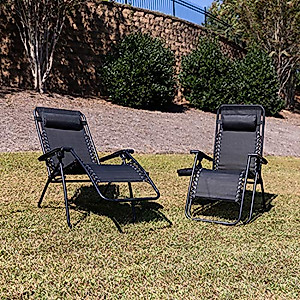 Flash Furniture Celestial Adjustable Folding Mesh Zero Gravity Reclining Lounge Chair with Pillow and Cup Holder Tray in Black, Set of 2