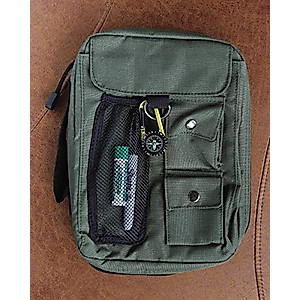 Compass Bible Cover, Zippered, with Handle, Nylon, Green, Large