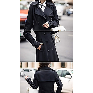 ebossy Women's Double Breasted Duster Trench Coat Slim Full Length Maxi Long Overcoat (X-Small, Black)