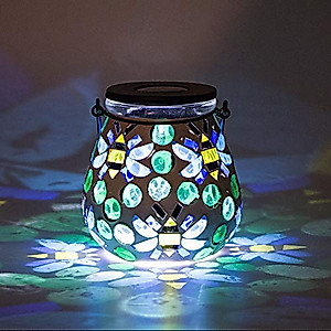 Afirst Mosaic Outdoor Lanterns - Glass Solar Hanging Lights Bee Hollow Out Waterproof Outdoor Decorative for Garden, Patio, Holiday Party Outdoor Decoration