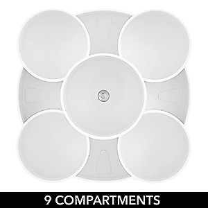 mDesign Spinning Lazy Susan Makeup Turntable Storage Center - 9 Sections - Rotating Organizer for Bathroom Vanity Counter Tops, Dressing Tables, Cosmetic Stations, Dressers - White