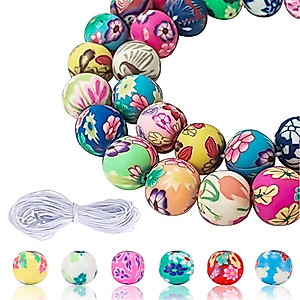 WXBOOM 100pcs 10mm Colorful Craft Beads for Bracelets Making Round Clay Beads Bulk Assorted Pattern Handmade Loose Beads for DIY Jewelry Making