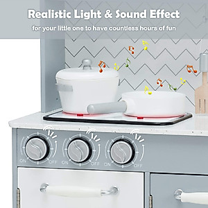 Costzon Kids Kitchen Playset, Wooden Pretend Cooking Playset w/Stove, Fridge, Microwave, Removable Sink, Water Dispenser w/Light Sound, Cabinets, Great Gift for Boys Girls