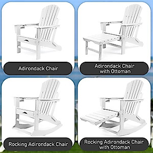 Adirondack Chair with Ottoman,Folding Adirondack Chairs,Rocking Adirondack Chair with Cup Holder,Adirondack Chairs Weather Resistant,Fire Pit Chairs,Plastic Adirondack Chairs for Adults,350 lbs