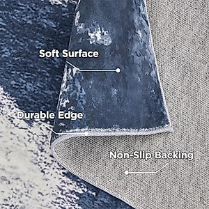 Andency Washable Area Rug 5x7, Modern Abstract Living Room Rugs, Non Slip Carpet for Bedroom Dining Room, Large Soft Satin Resistant Home Decor Rug, Blue